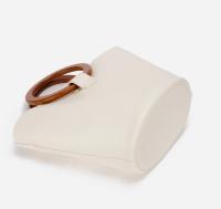 China 20cm Women's Leather Bucket Bag with Wooden Ring Handle Portable Handbag for sale