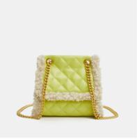 China Autumn 15cm Chain Strap Shoulder Bag Plush Rhombus Mini PU Handbag for sale