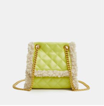 China Autumn 15cm Chain Strap Shoulder Bag Plush Rhombus Mini PU Handbag for sale