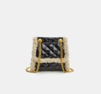 China Autumn 15cm Chain Strap Shoulder Bag Plush Rhombus Mini PU Handbag for sale