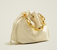China 14cm Thick Chain Shoulder Bag First Layer Leather Drawstring Bucket Purse for sale