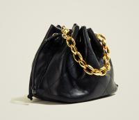 China 14cm Thick Chain Shoulder Bag First Layer Leather Drawstring Bucket Purse for sale