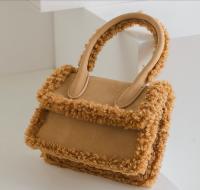 China 18cm Lamb Wool Plush Suede Leather Handbag Shoulder Messenger Bag Brown for sale