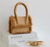 China 18cm Lamb Wool Plush Suede Leather Handbag Shoulder Messenger Bag Brown for sale