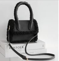 China 18cm Lamb Wool Plush Suede Leather Handbag Shoulder Messenger Bag Brown for sale