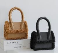 China 18cm Lamb Wool Plush Suede Leather Handbag Shoulder Messenger Bag Brown for sale