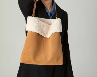 China Lambswool Suede Shoulder Bag 28cm 30cm One Strap Bucket Bag for sale