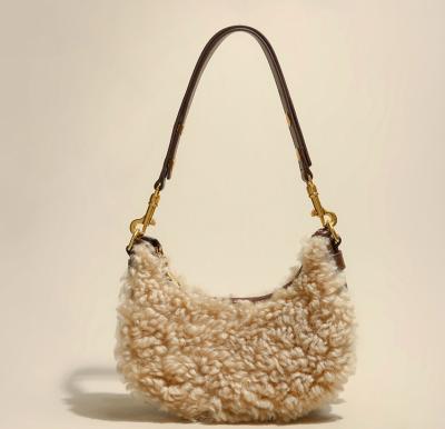 China Lamb Hair Saddle Bag Underarm Bag 23x7x12cm Small PU Shoulder Bag for Women for sale
