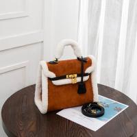 China 25cm Women's Leather Bag Lambswool Plush Brown Velvet Handbag Custom Logo for sale