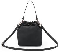 China Ladies Black Cross Body Bag 18x12x22cm PU Nylon Shoulder Handbag Lace Up for sale