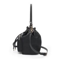 China Ladies Black Cross Body Bag 18x12x22cm PU Nylon Shoulder Handbag Lace Up for sale