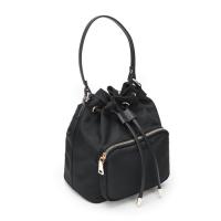 China Ladies Black Cross Body Bag 18x12x22cm PU Nylon Shoulder Handbag Lace Up for sale