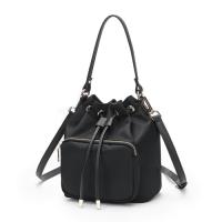 China Ladies Black Cross Body Bag 18x12x22cm PU Nylon Shoulder Handbag Lace Up for sale