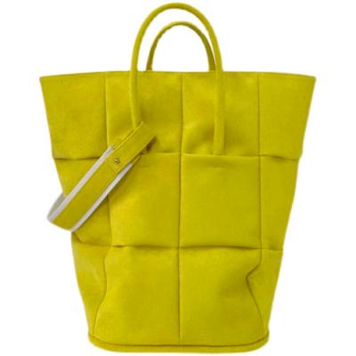 China Frosted Flannel Bucket Bag 30cm Woven Leather Shoulder Handbag PU for sale