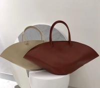 China Fan Shaped PU Leather Shoulder Bag 28cm 19cm Shopping Tote Handbag for sale