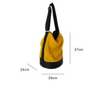 China PU Leather Linen Stitching Bucket Bag 29x34cm Yellow Shoulder Handbag for sale
