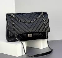 China Black PU Shoulder Bag 34cm 22cm One Shoulder Messenger Bag for Women for sale