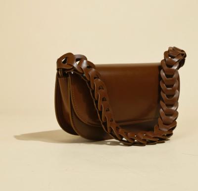 China Twisted Woven PU Leather Baguette Shoulder Bag 24x5x13cm Black for sale