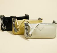 China White PU Leather Chain Crossbody Baguette Bag 26x5x13cm Women Fashion Shoulder Handbag for sale