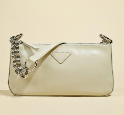 China White PU Leather Chain Crossbody Baguette Bag 26x5x13cm Women Fashion Shoulder Handbag for sale