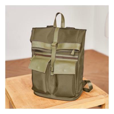 China Anti Splashing Water PU Leather Backpack 36cm 43cm Military Green for Men Women for sale
