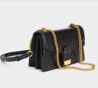 China PU Leather Shoulder Bag 23cm 9cm Black Crocodile Embossed Crossbody Bag with Removable Strap for sale