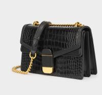 China PU Leather Shoulder Bag 23cm 9cm Black Crocodile Embossed Crossbody Bag with Removable Strap for sale
