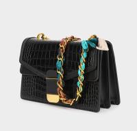 China PU Leather Shoulder Bag 23cm 9cm Black Crocodile Embossed Crossbody Bag with Removable Strap for sale
