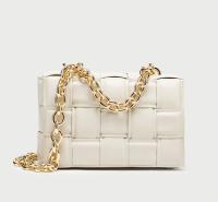 China Women Nylon Messenger Bag 23cm 15cm White Thick Gold Chain Shoulder Bag for sale