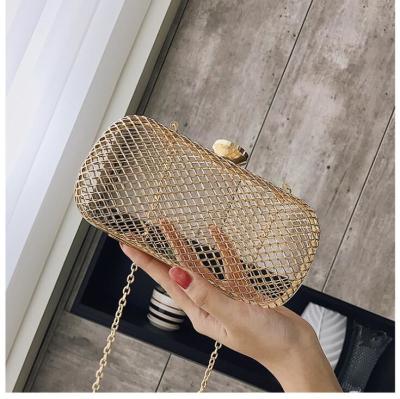 China Iron Web Rectangle Purse Frame 20x11cm Gold Black Metal Clutch Frame with Chain Loops for sale