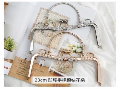 China Shiny Ball Clasp Flower Evening Bag Frame 23x7.5cm Zinc Alloy Handle for sale