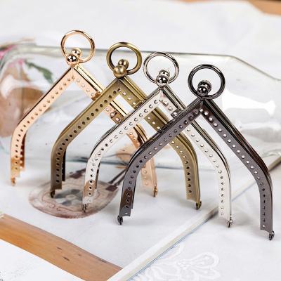 China Antique Brass Kiss Lock Purse Frame 8x8 cm Pinhole Coin Purse Clutch Frame for sale