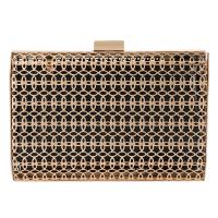 China Gold Rectangle Hollow Out Clutch Frame 260g Metal Closure with Chain Loops for sale