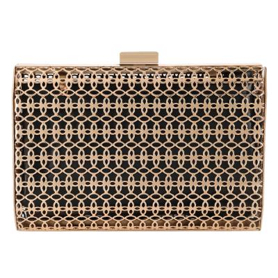 China Gold Rectangle Hollow Out Clutch Frame 260g Metal Closure with Chain Loops for sale