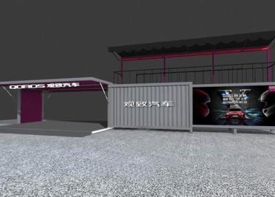 China 40ft Expandable Container House Vehicle Exhibition Terrace 56sqm Hurricane Resistant for sale