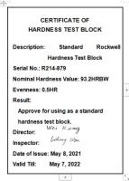 China HRA HRB HRC HRF Rockwell Hardness Block Hardness Testing Blocks for sale