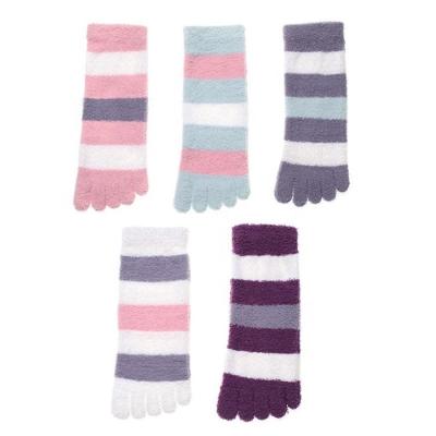China Daily Women's Custom Anti Slip Five Finger Winter Thick Cozy Striped Funny Toe Socks for sale