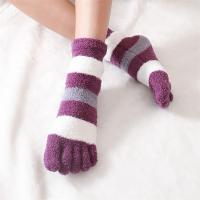 China Daily Women's Custom Anti Slip Five Finger Winter Thick Cozy Striped Funny Toe Socks for sale