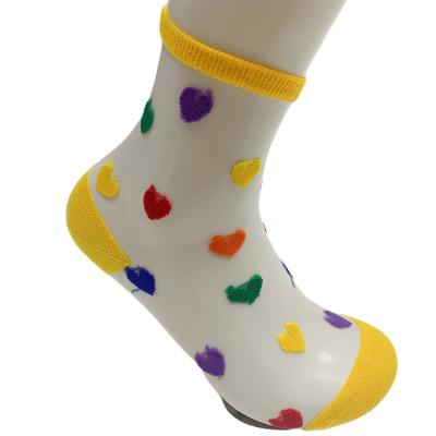 China European Size 36-39 Custom Version Women's Heart Pattern See Through Ankle Socks for sale