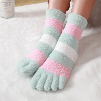 China Anti Slip Ladies Coral Fleece Five-Finger Winter Thick Cozy Striped Five Toes Daily Socks for sale
