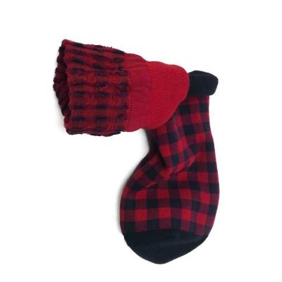 China Breathable Slouch Socks for Women Red Plaid Cotton and Custom Casual Breathable for sale