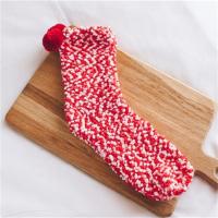 China Christmas Sock Soft Breathable Fashion Winter Coral Fleece with Multi Color Dot Pom Pom for sale