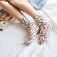 China Christmas Sock Soft Breathable Fashion Winter Coral Fleece with Multi Color Dot Pom Pom for sale