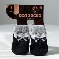 China Adorable Pet Dog Socks with Cartoon Pattern and Breathable Black Terry Knitted Design for sale