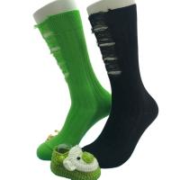China Knitted Double Needle Cotton Crew Dress Socks for Women in Retro Beggar Black for sale