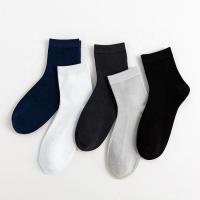 China Men's Bamboo Cotton Dress Socks Short Tube Knitted Solid Black Breathable Casual Socks for sale