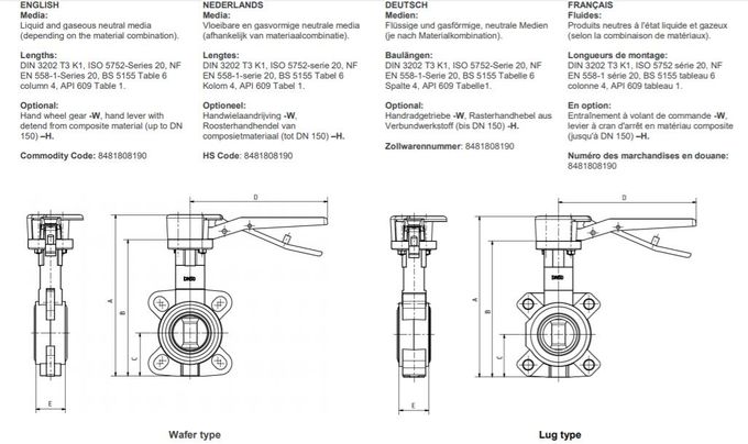 DN50 (2 inch) PN16 Wafer Butterfly Valve Stainless steel NBR Unidirectional Flow 0