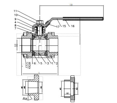 INTERNAL THREADED FULL BORE 3 PIECE BALL VALVE 1'' SS316L PN16 0