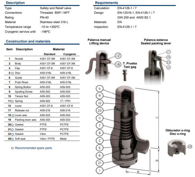 3/4'' PN40 Steam Safety Relief Valves Stainless Steel 316L 0