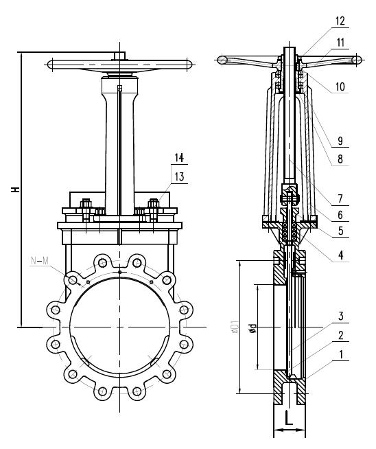 Stainless Steel 316 Manual Knife Gate Valve 4'' PN10 Flange End 0